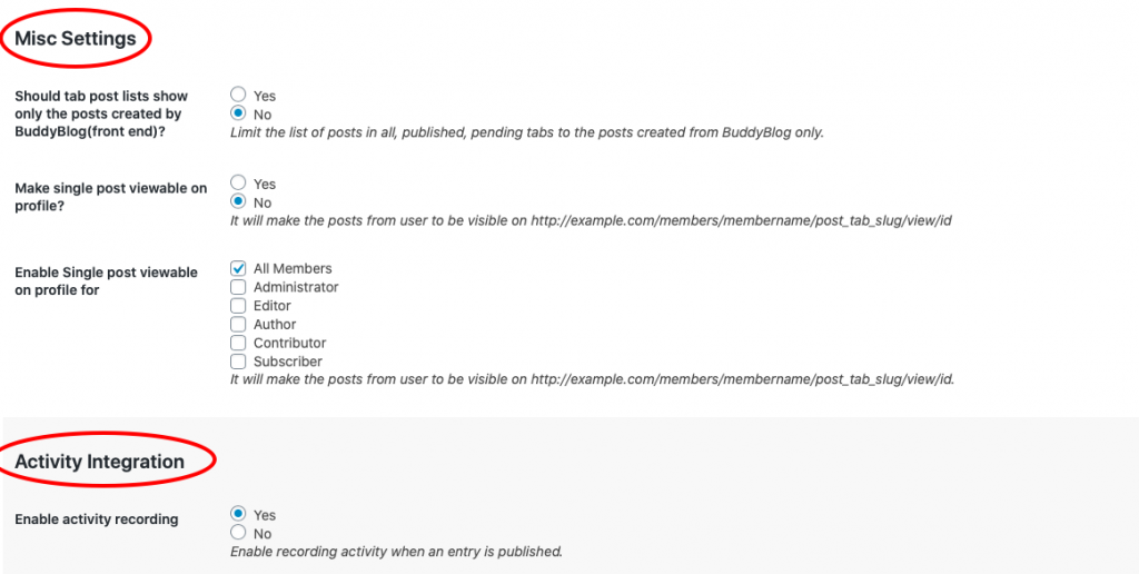 User profile tabs Misc settings • BuddyDev Help Center